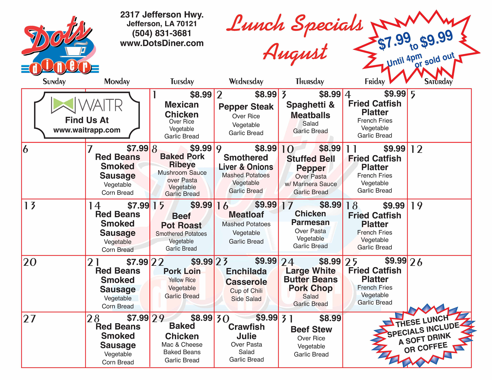 Dots Diner Daily Lunch Specials Dots Diner Daily Lunch Specials