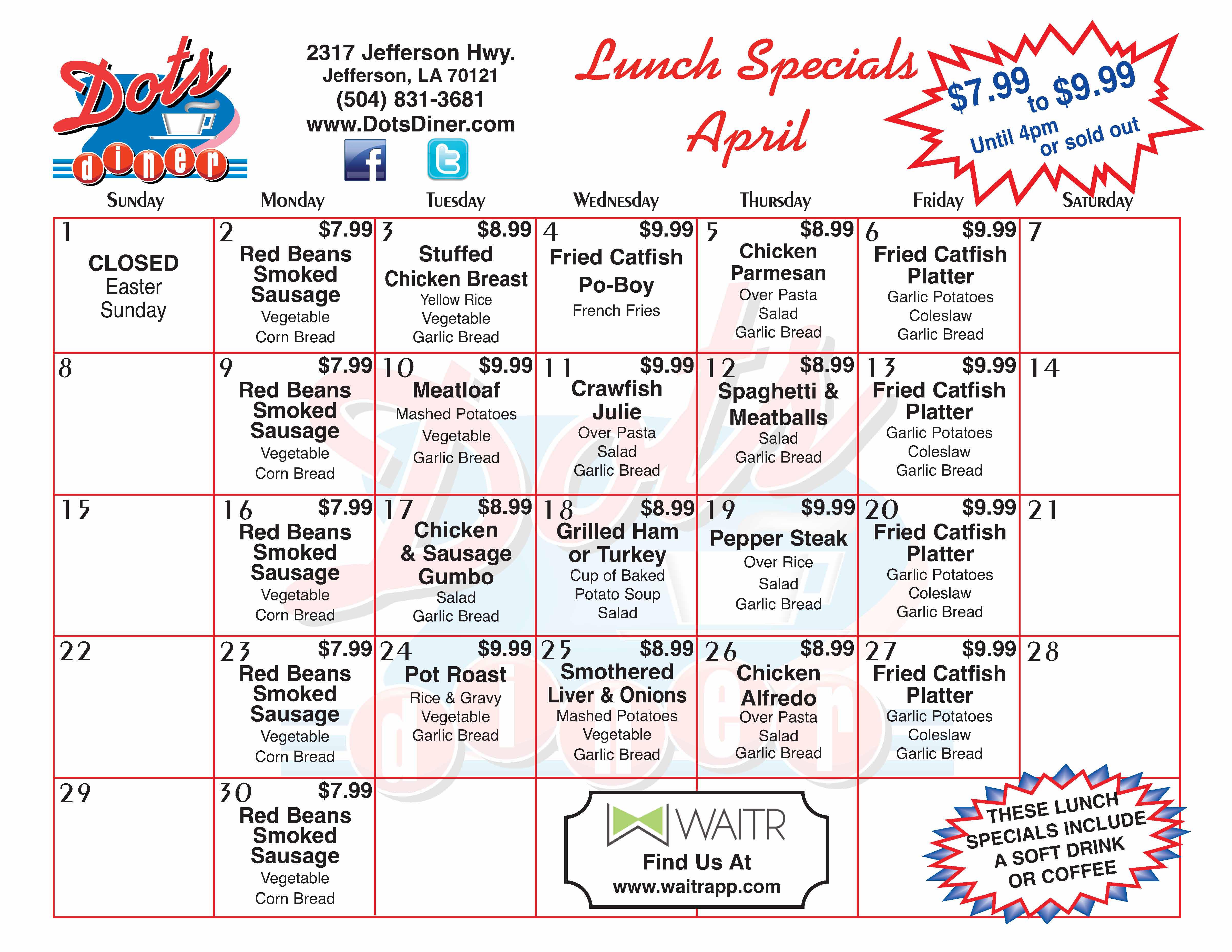 Dots Diner Daily Lunch Specials Dots Diner Daily Lunch Specials